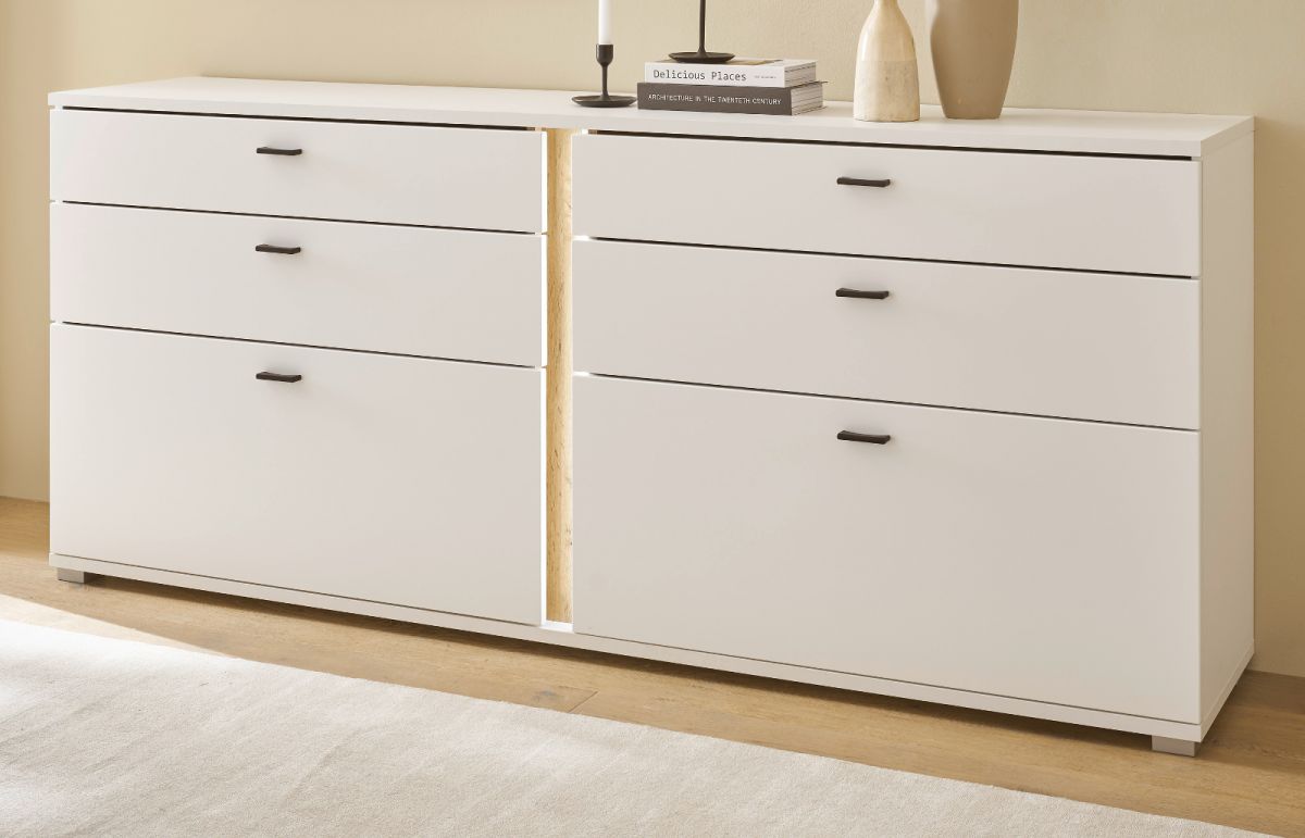 Sideboard "Bellport" weiß matt & Eiche LED 200 x 86 cm