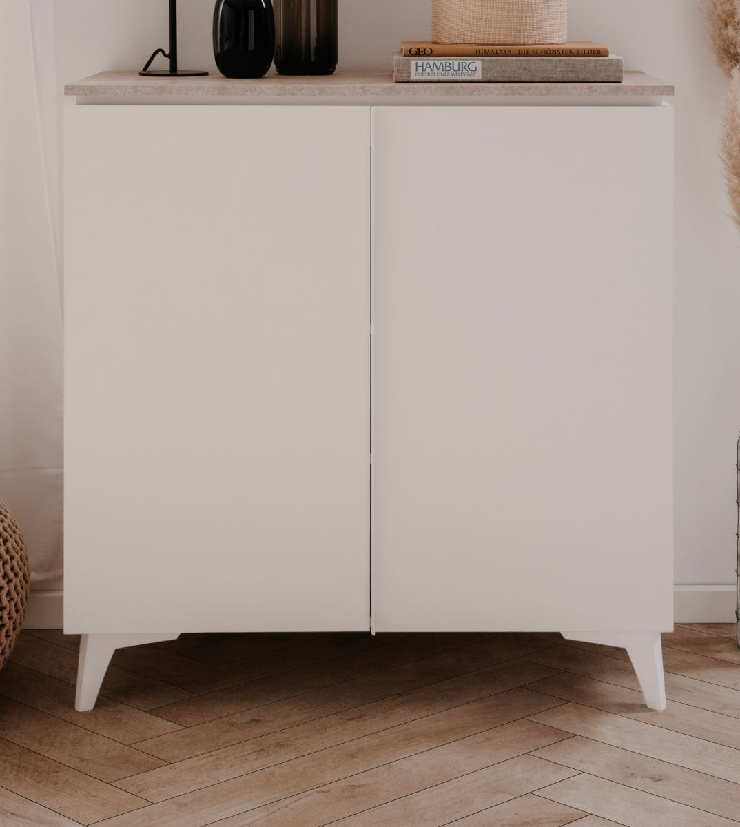 Kommode "Visby" in weiß und Sandstein 88 x 92 cm