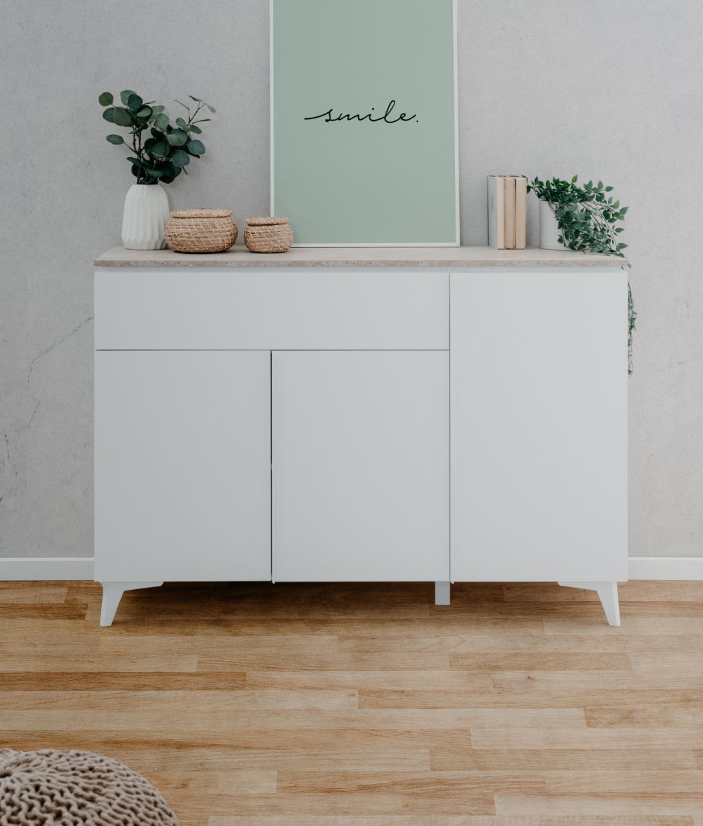 Sideboard "Visby" in weiß und Sandstein 133 x 92 cm