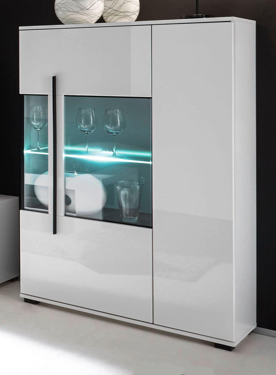 Highboard "Design-D" in Hochglanz weiß 90 x 140 cm