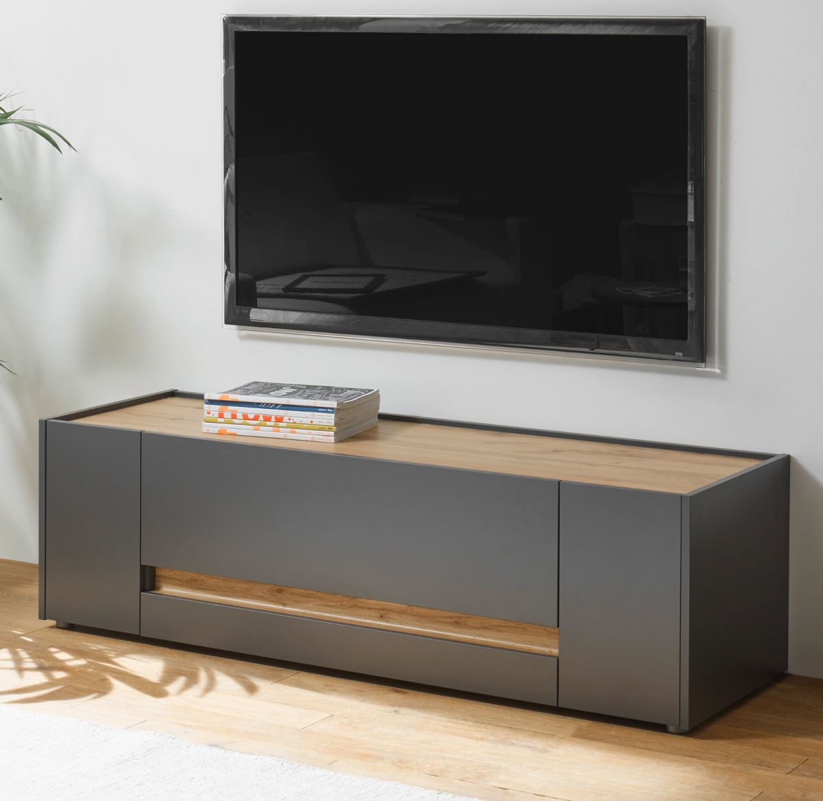 TV-Lowboard "Center" in grau matt / Wotan Eiche 140 cm