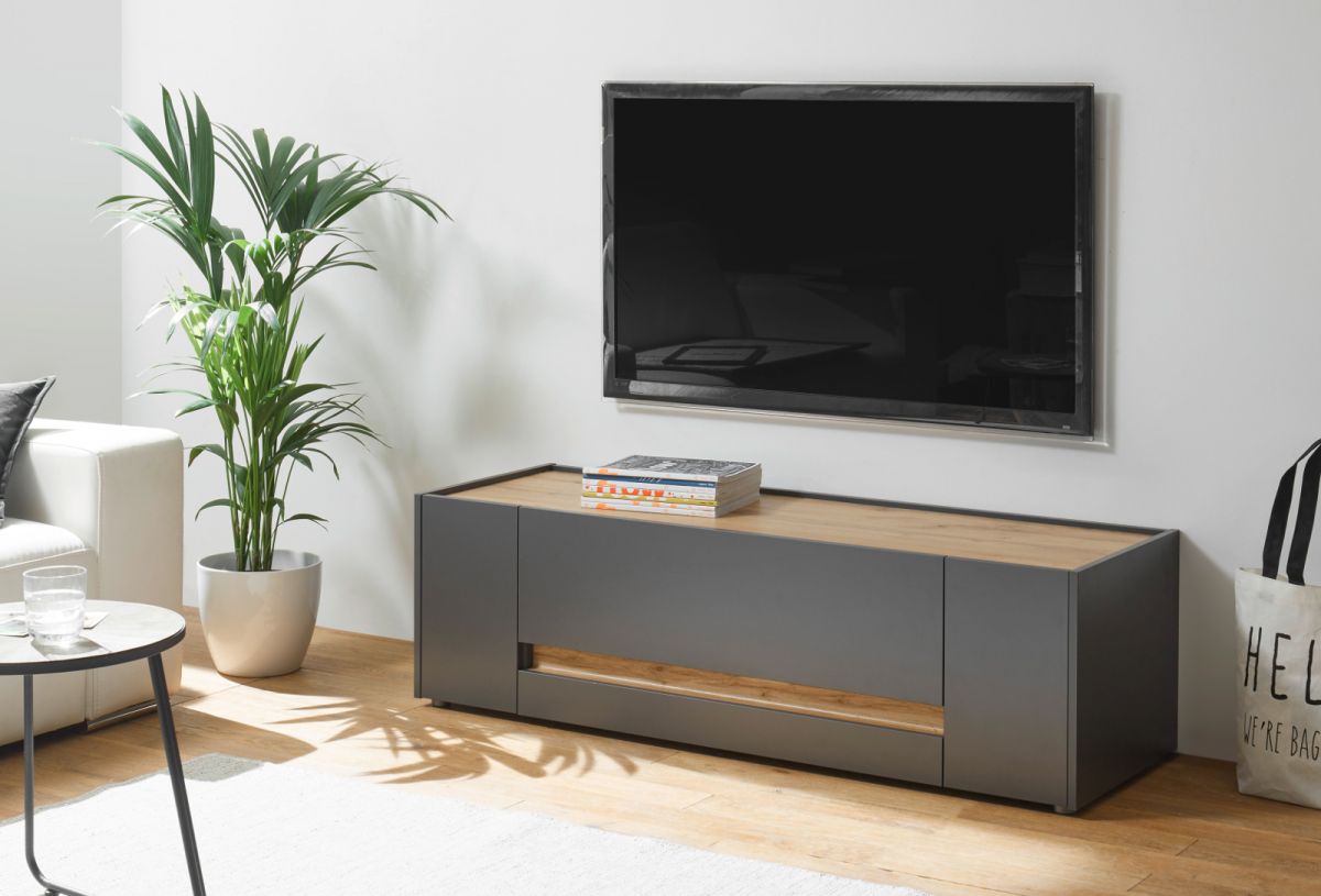 TV-Lowboard "Center" in grau matt / Wotan Eiche 140 cm