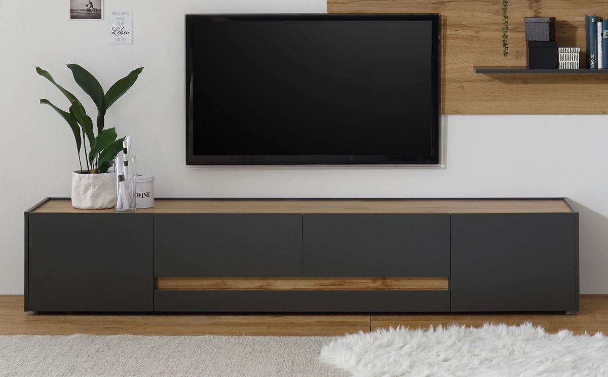 TV-Lowboard "Center" in grau matt / Wotan Eiche 223 cm