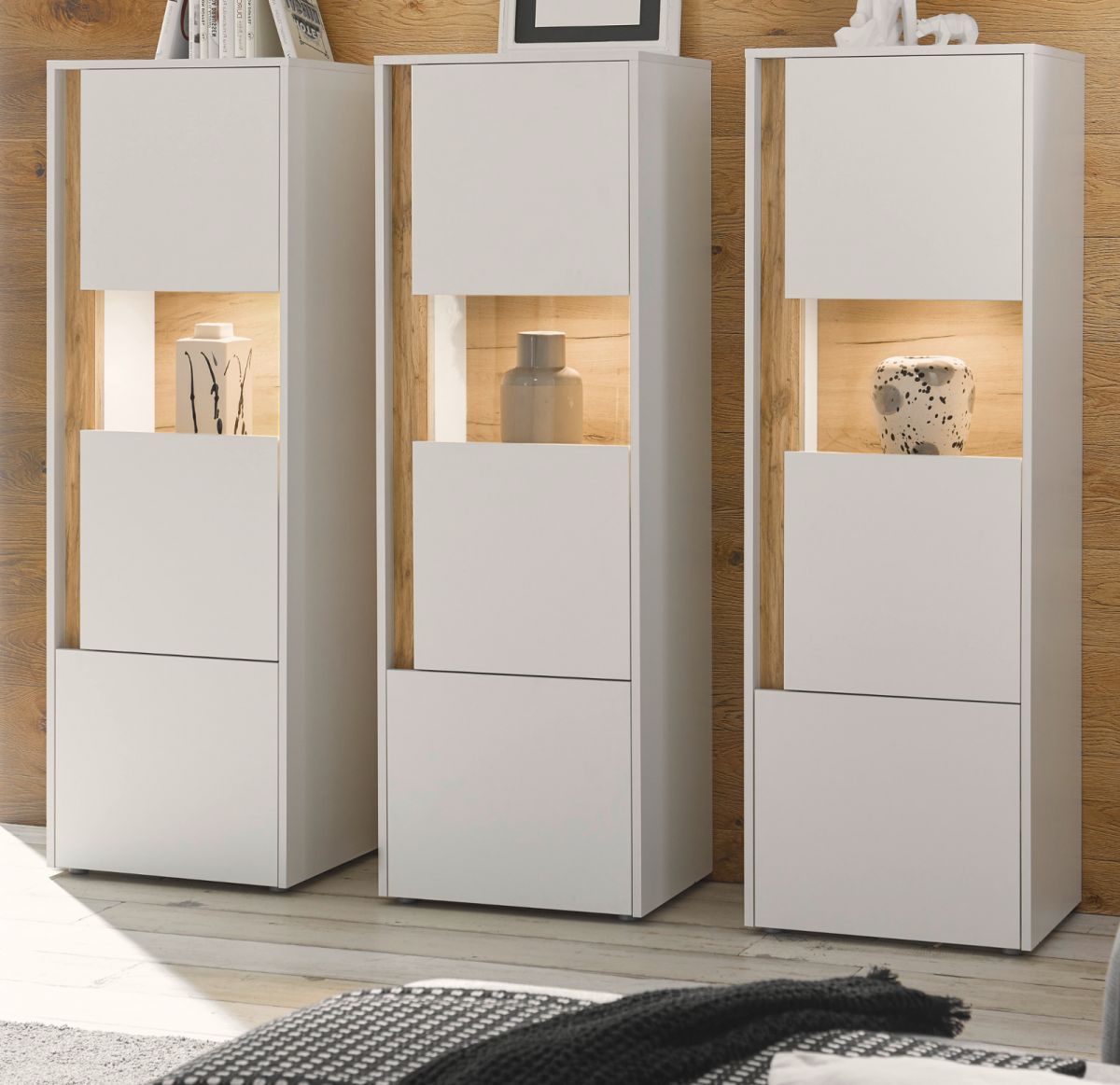 Schrank Set "Center" in weiß und Wotan Eiche 190 cm