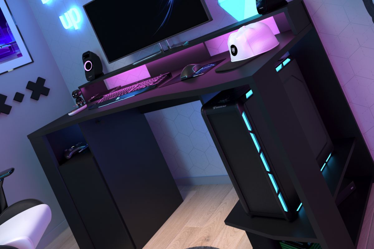 Gaming Set "Gaming1" schwarz Gamingtisch und 2 x Regal