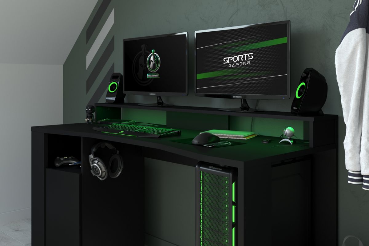 Gaming Set "Gaming1" schwarz Gamingtisch und 2 x Regal
