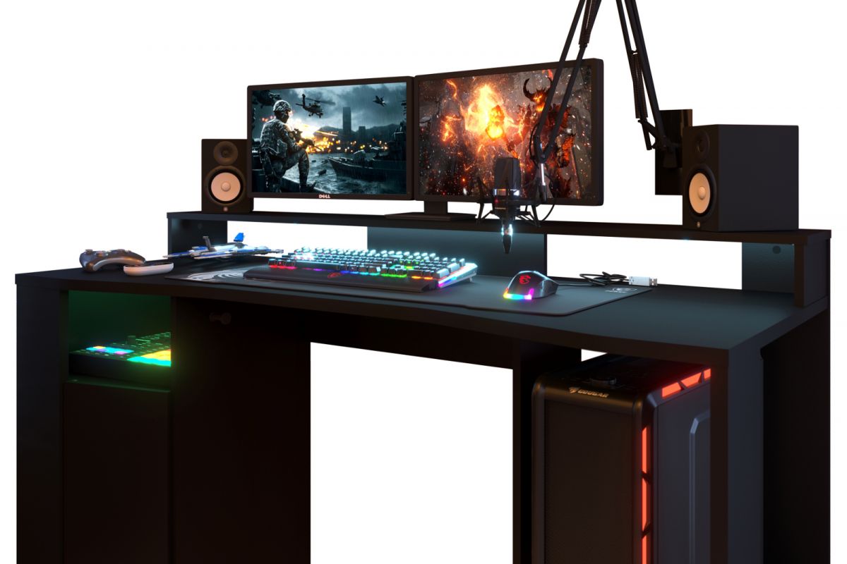 Gaming Set "Gaming1" in schwarz Gamingtisch und Regal