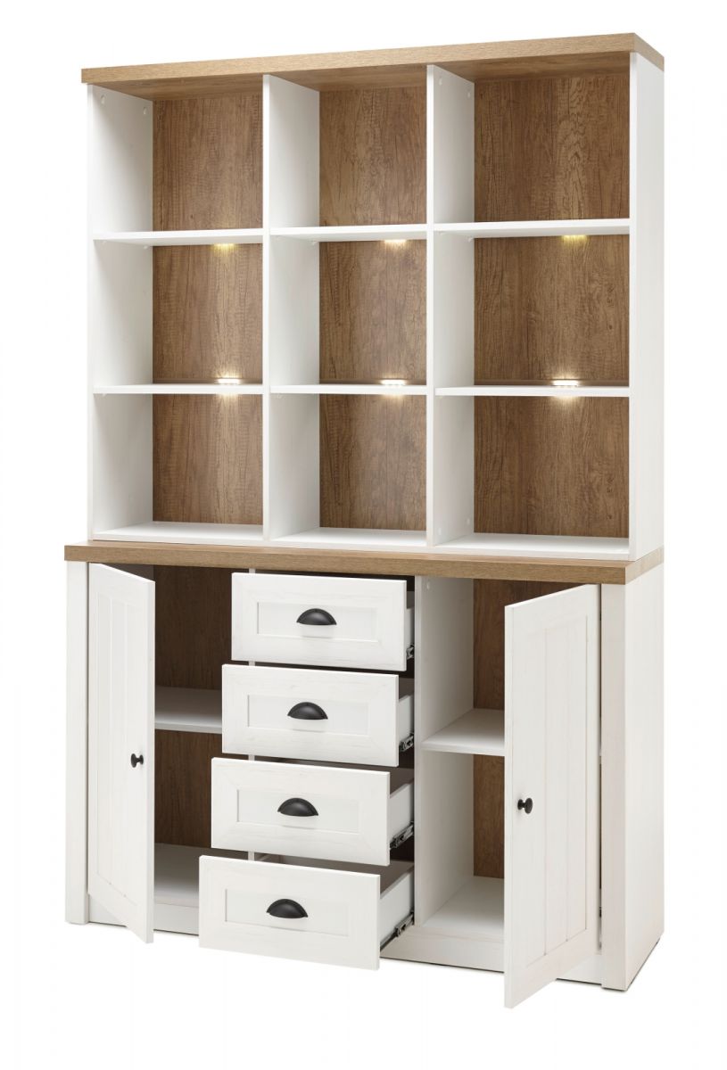 Buffetschrank "Seyne" weiß Pinie und Eiche Landhausstil