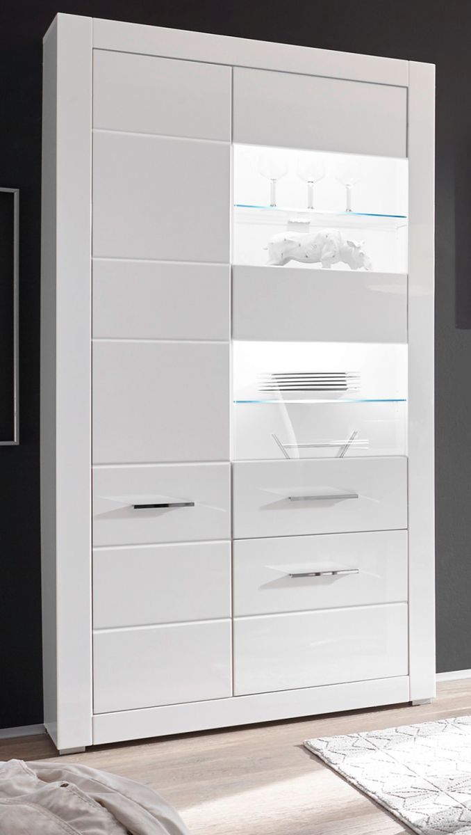 Elegantes Vitrinenschrank Weiãÿ Hochglanz Bild