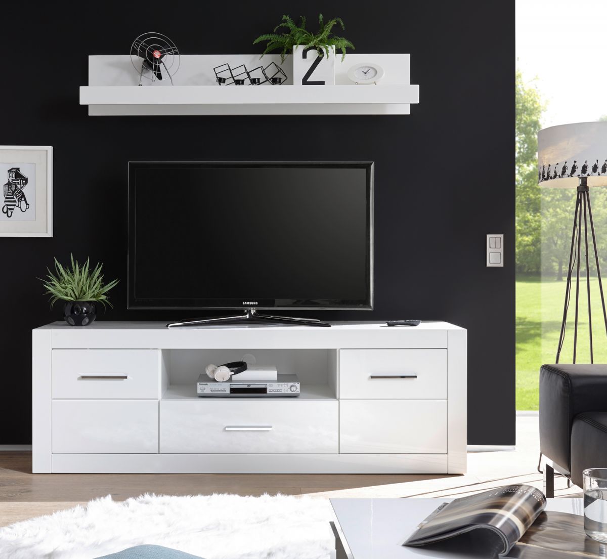 TV-Lowboard "Carrara" in Hochglanz weiß 180 x 61 cm