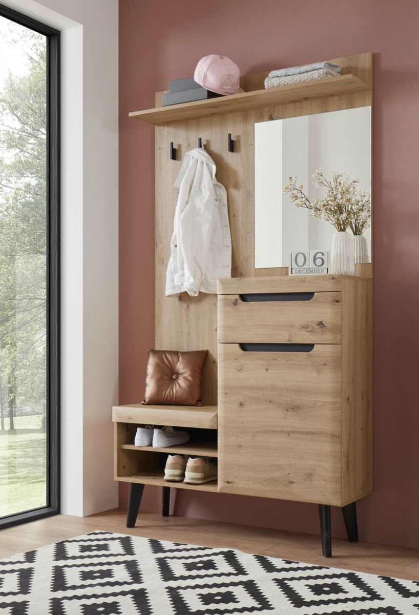 Garderobe "Ronson" in Artisan Eiche / schwarz 110 cm
