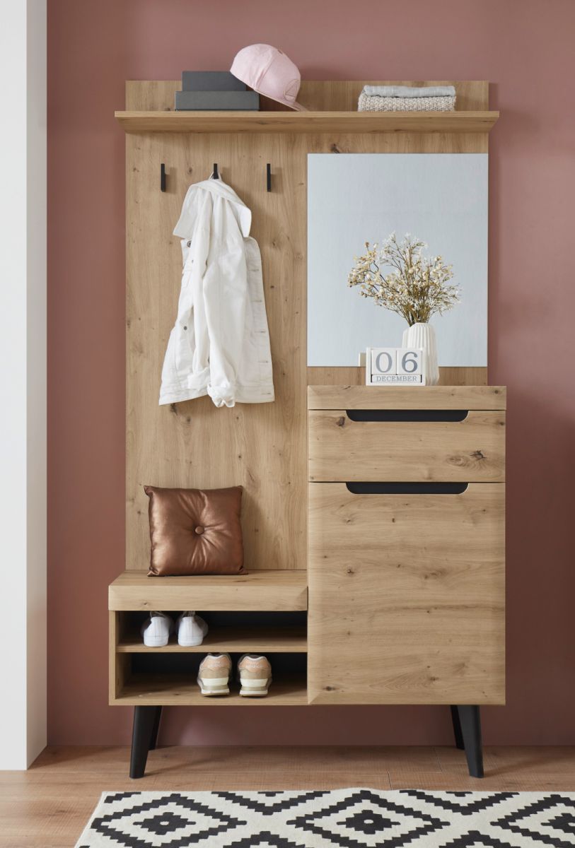 Garderobe "Ronson" in Artisan Eiche / schwarz 110 cm