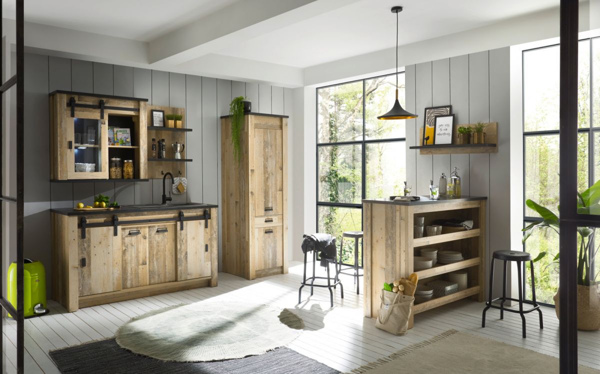 Küche "Stove" Used Wood Shabby und anthrazit 6-teilig