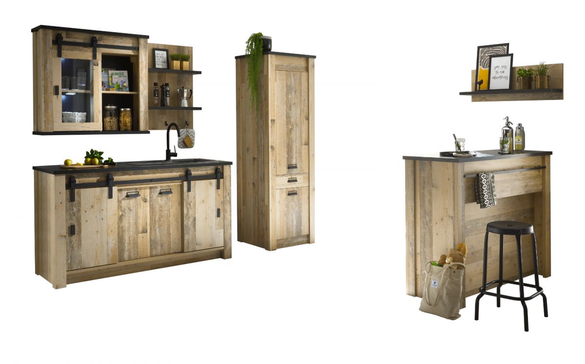 Küche "Stove" Used Wood Shabby und anthrazit 6-teilig