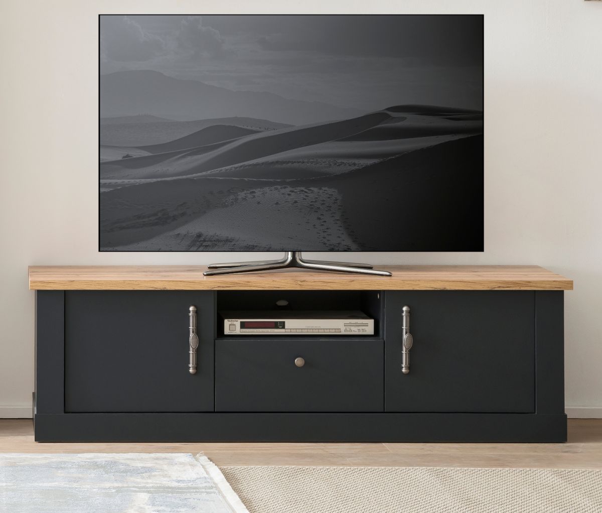 TV-Lowboard "Ribera" in grau und Wotan Eiche 158 cm
