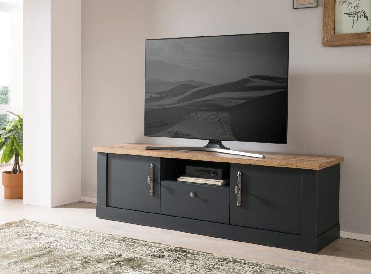 TV-Lowboard "Ribera" in grau und Wotan Eiche 158 cm