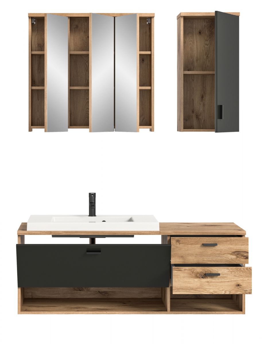 Badmöbel Set "Oderzo" in Nox Eiche und grau matt 138 cm