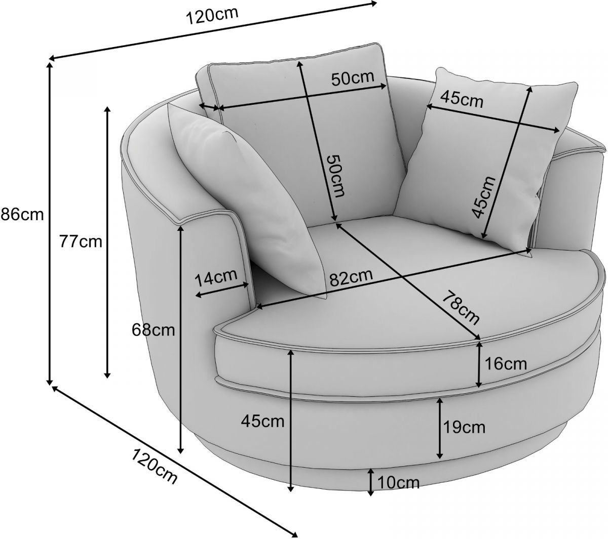Drehsessel "Comfy" in grau Mega-Cord 360° 120 x 120 cm