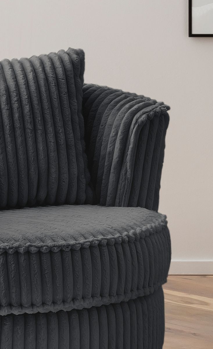 Drehsessel "Comfy" in grau Mega-Cord 360° 95 x 95 cm