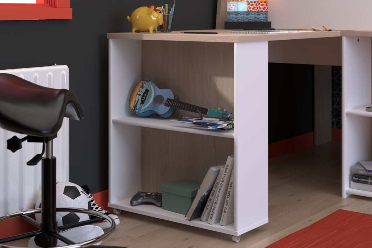 Hochbett "Lucas" in weiß und Eiche mit Schreibtisch