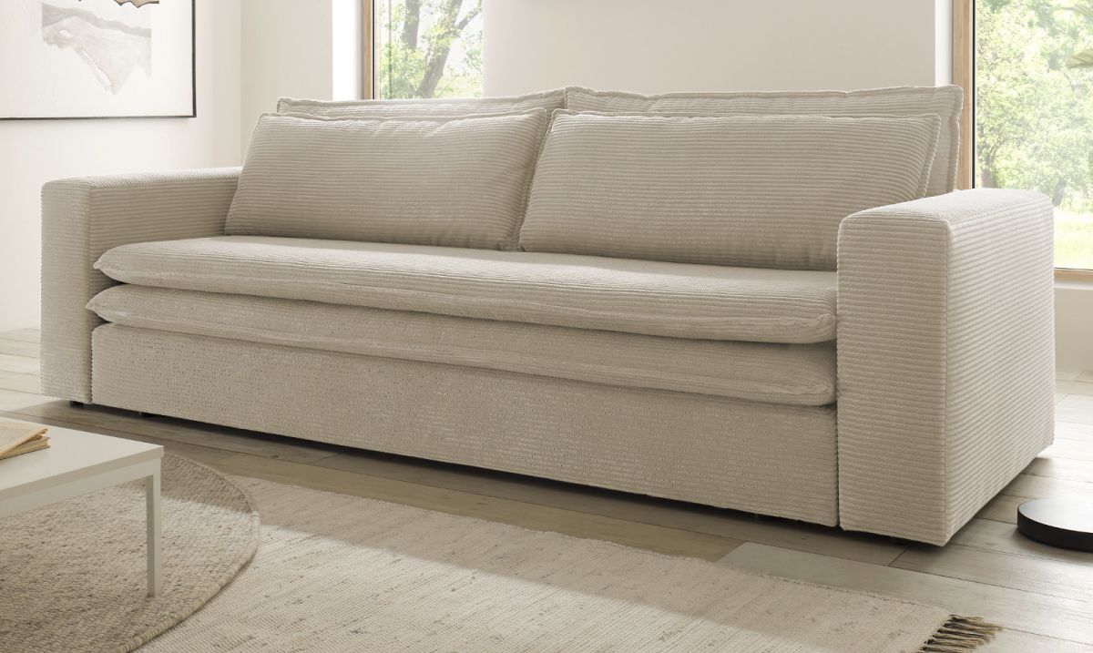 Schlafsofa "Pesaro" in beige Webvelours Cord 244 cm
