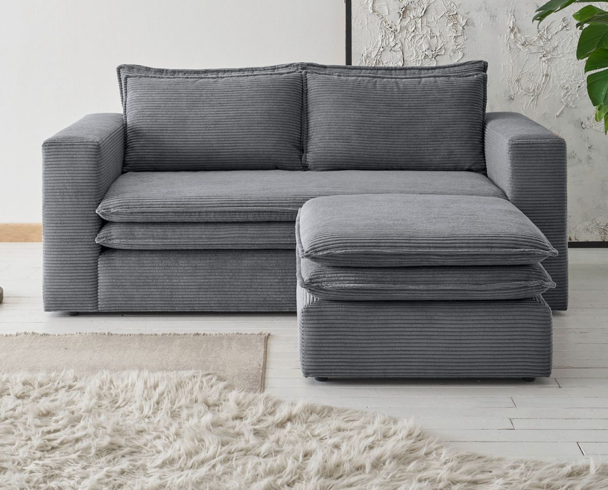Sofa Set "Pesaro" in grau Cord inklusive Hocker