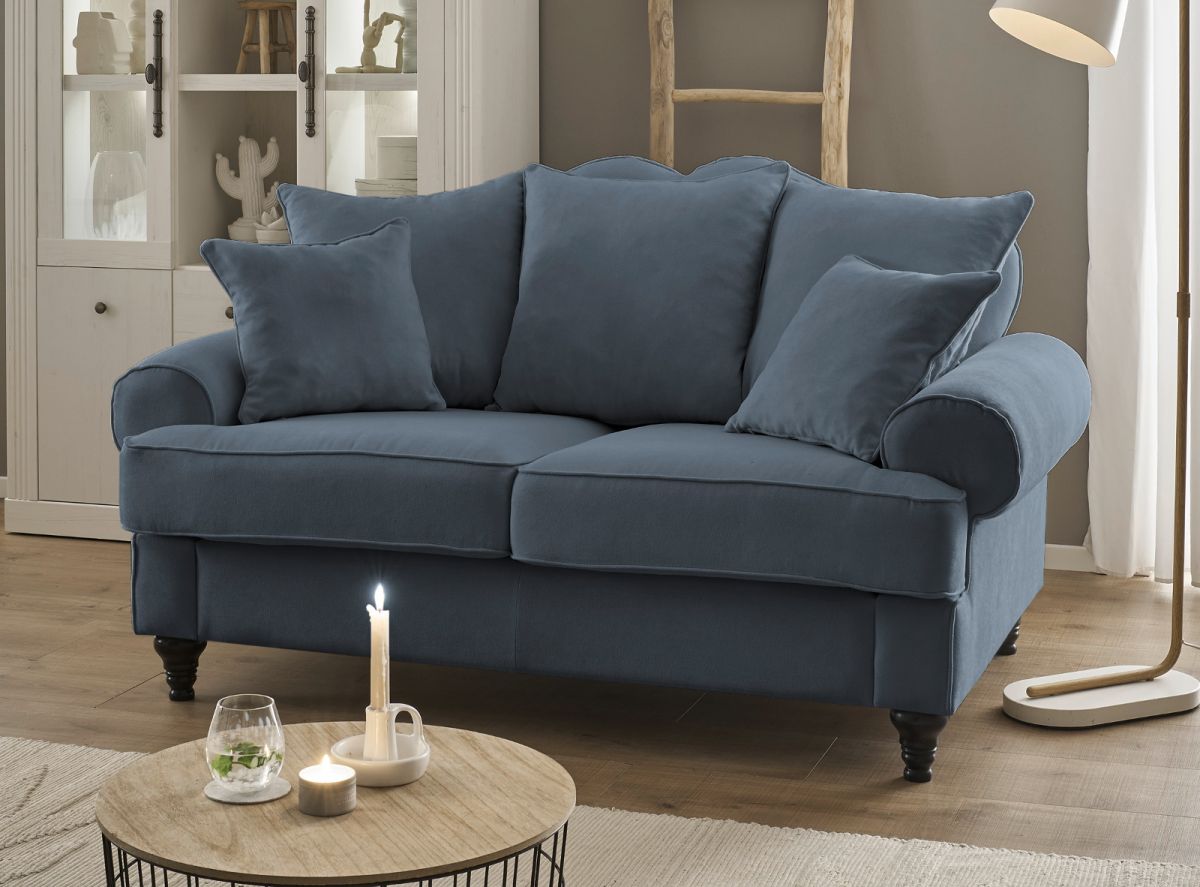 Sofa "Adelina" in blau Landhaus Couch 2-Sitzer 170 cm