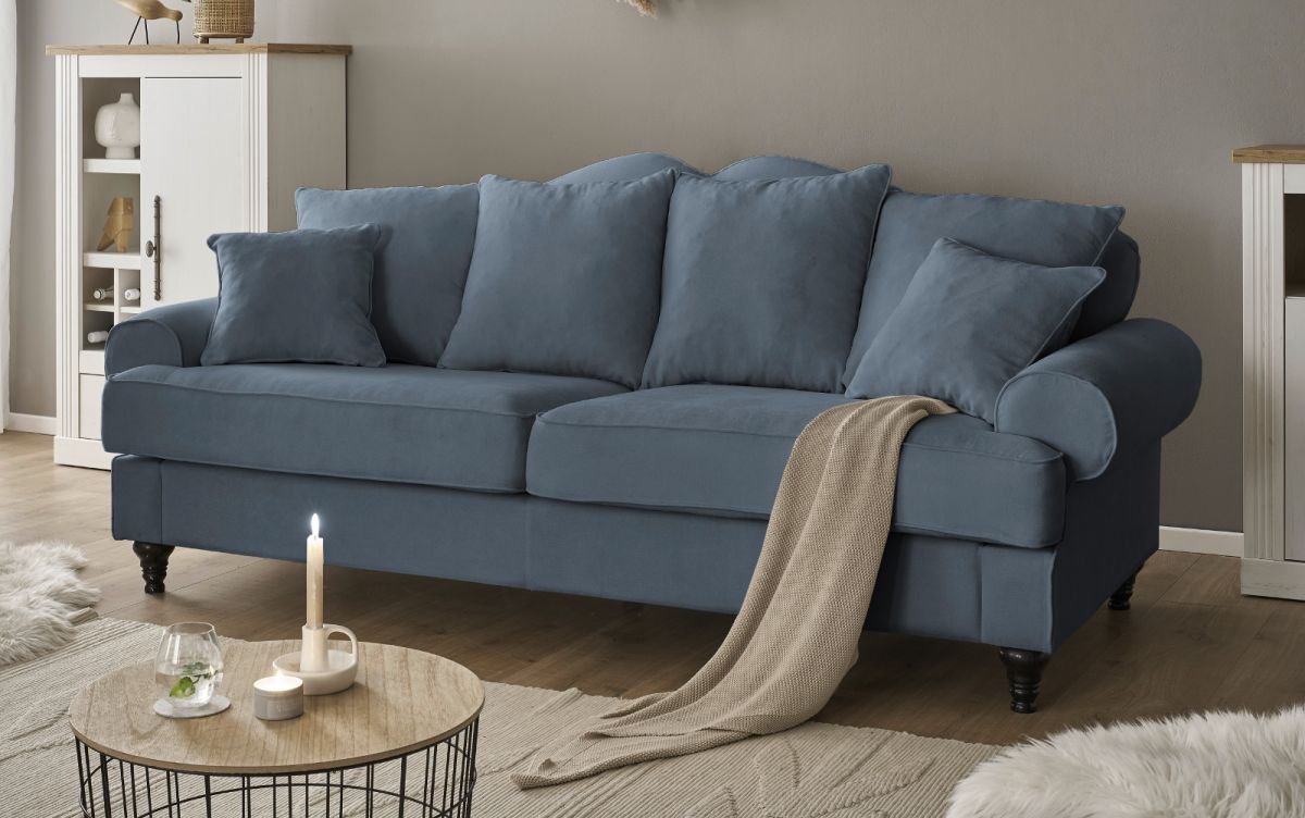 Sofa "Adelina" in blau Landhaus Couch 3,5-Sitzer 230 cm