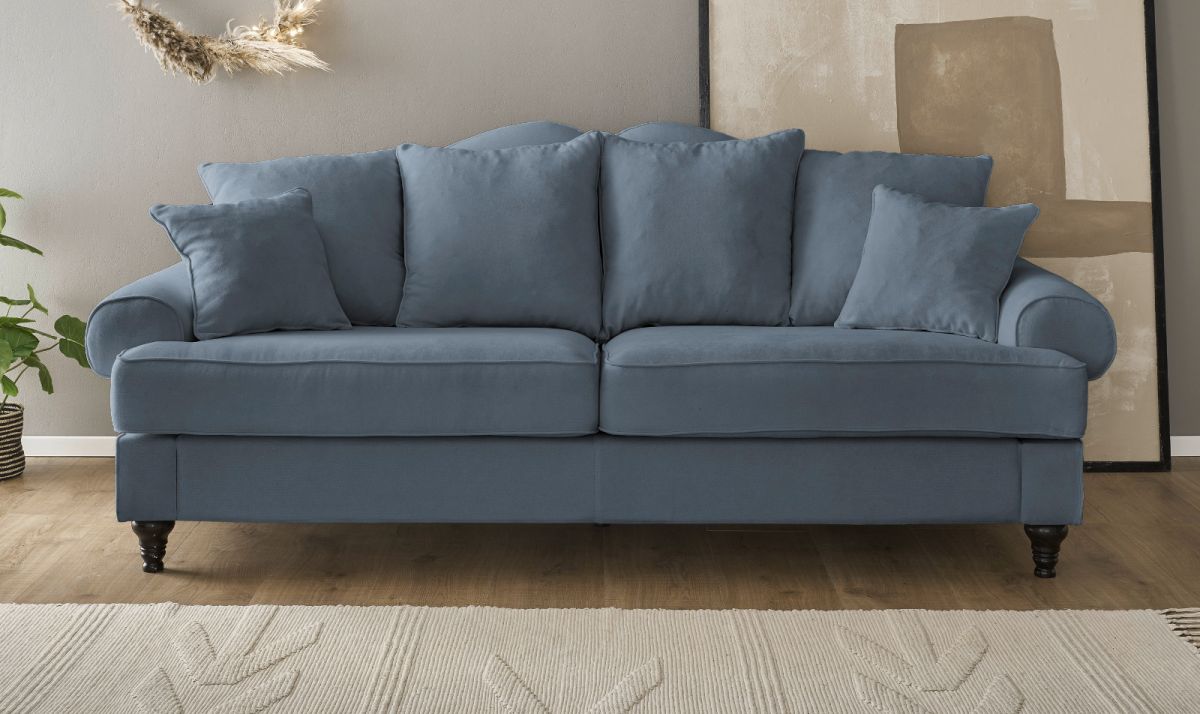 Sofa "Adelina" in blau Landhaus Couch 3,5-Sitzer 230 cm