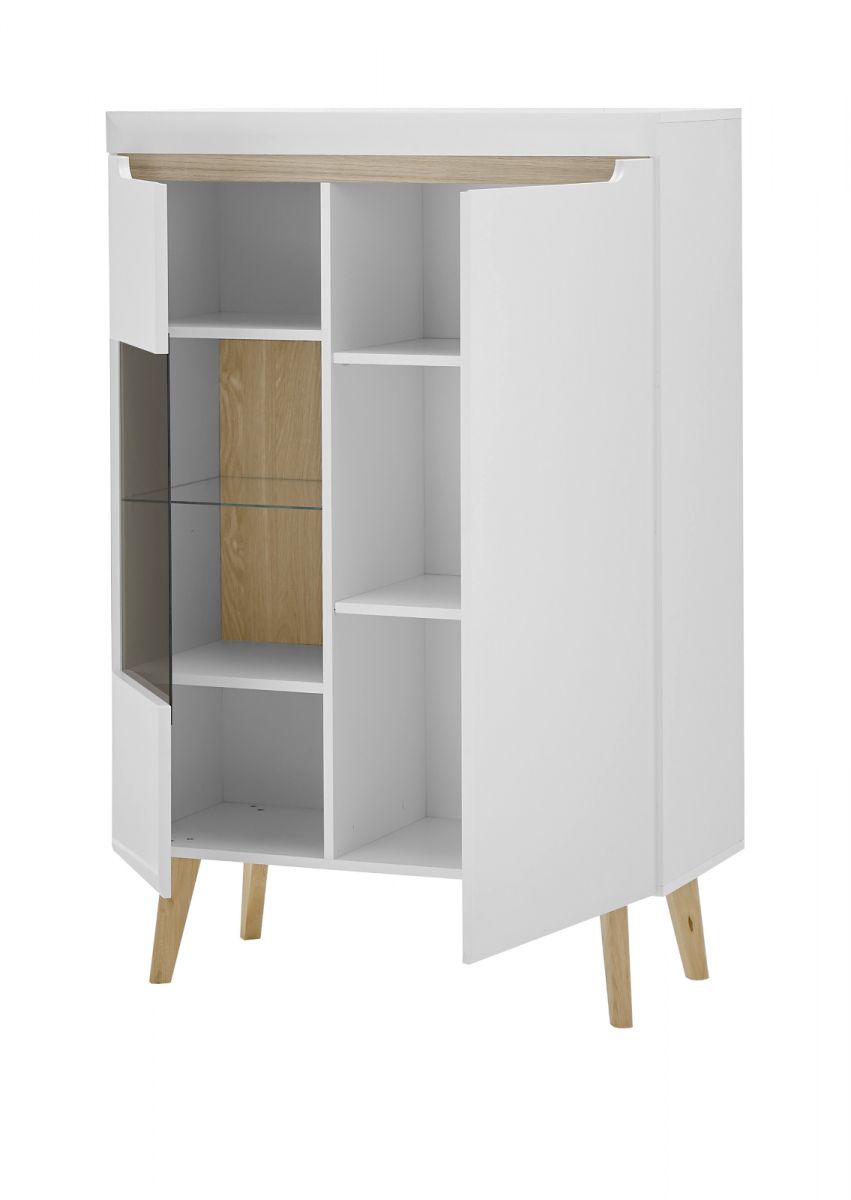 Highboard "Isgard" in weiß matt und Eiche 90 x 134 cm
