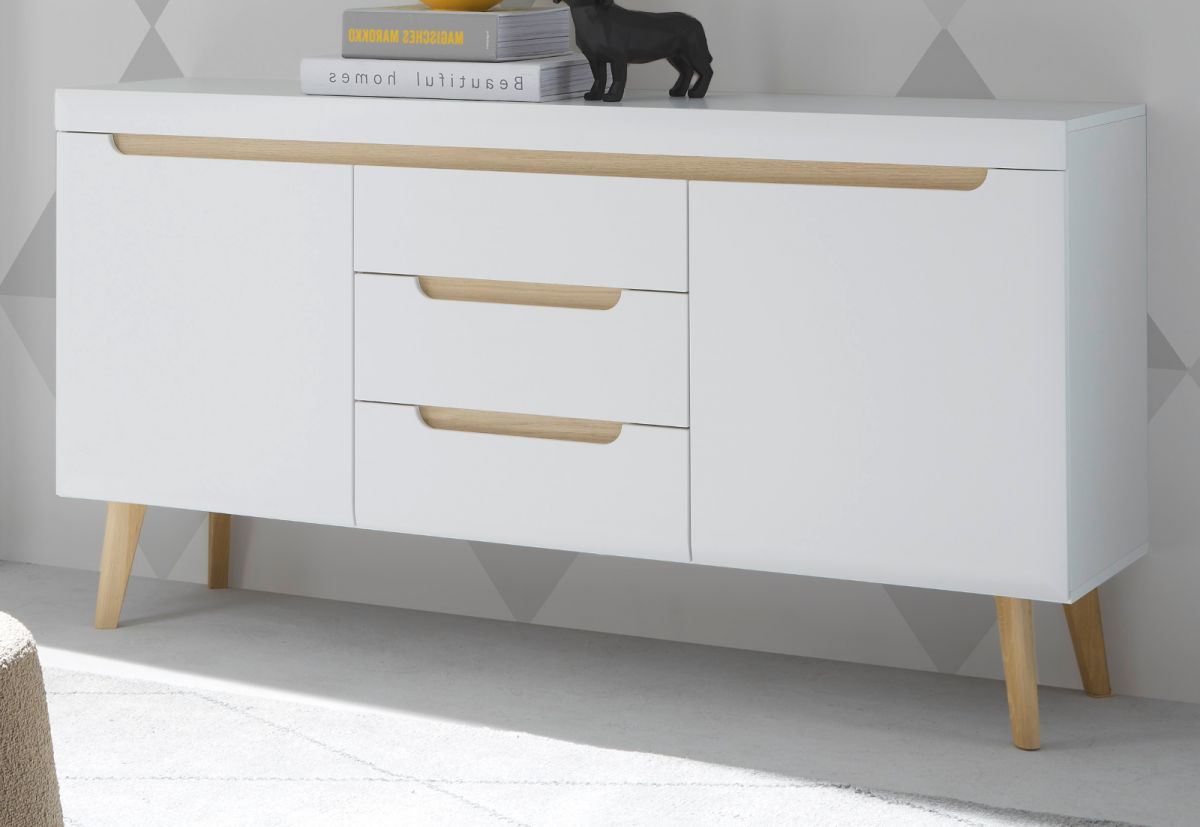 Sideboard "Isgard" in weiß matt und Eiche 160 x 83 cm