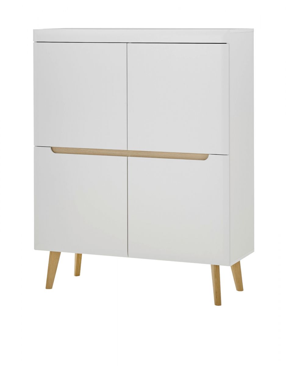 Highboard "Isgard" in weiß matt und Eiche 107 x 134 cm