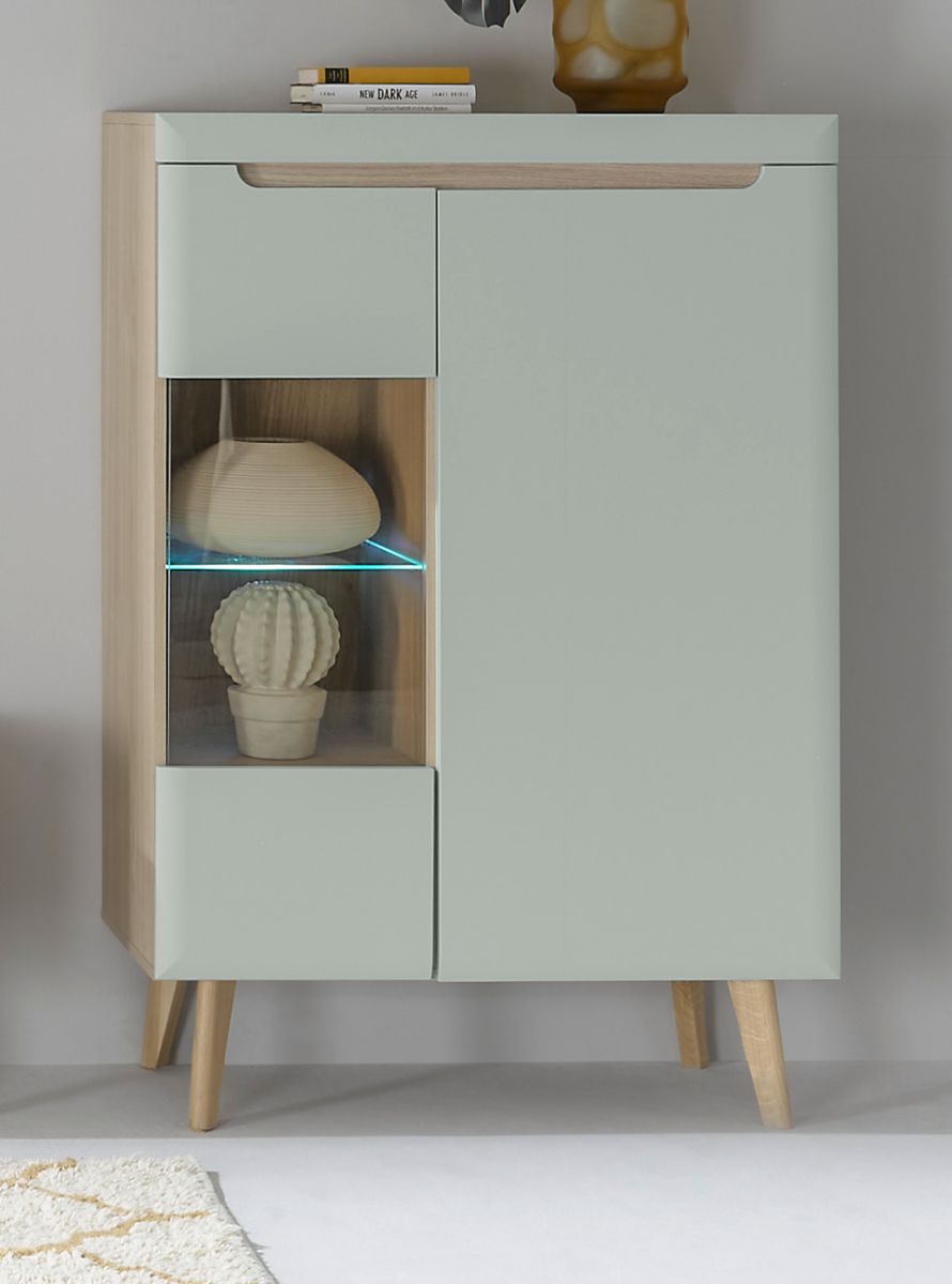 Highboard "Isgard" Pistazie matt und Eiche 90 x 134 cm