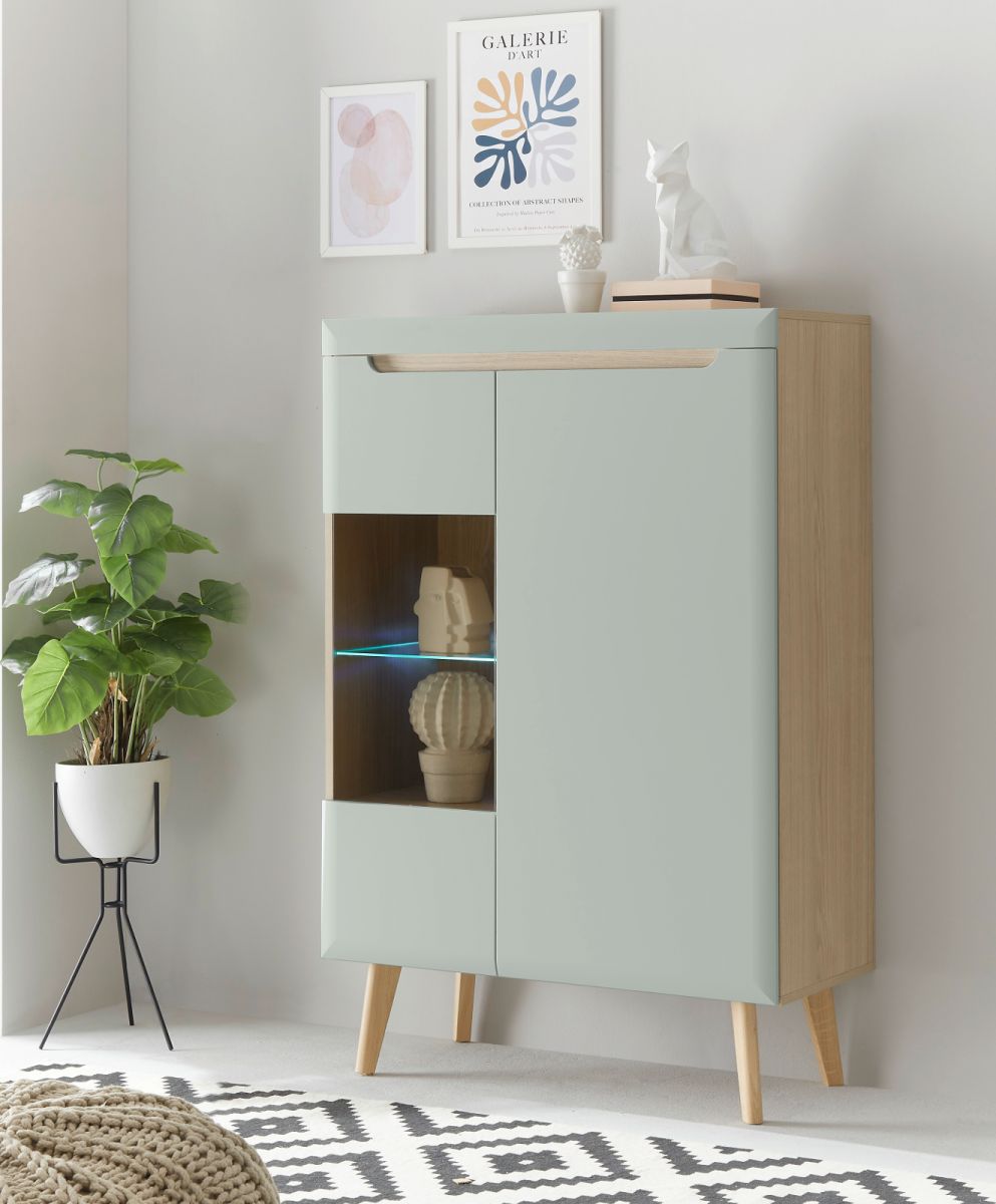 Highboard "Isgard" Pistazie matt und Eiche 90 x 134 cm